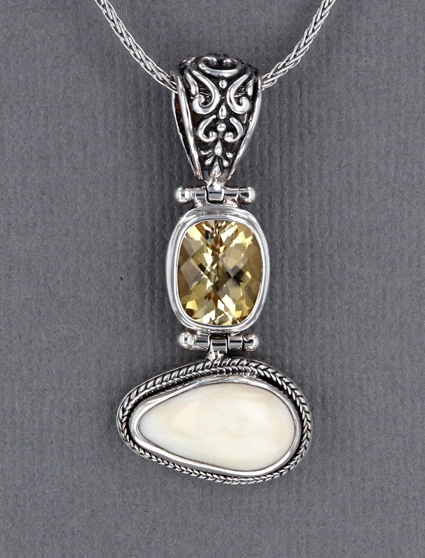 Sterling Silver Elk Ivory Pendant with Quartz
