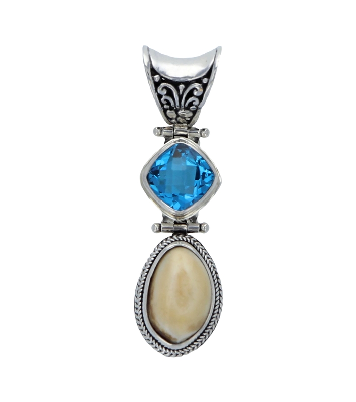 Sterling Silver Elk Ivory & Topaz Pendant